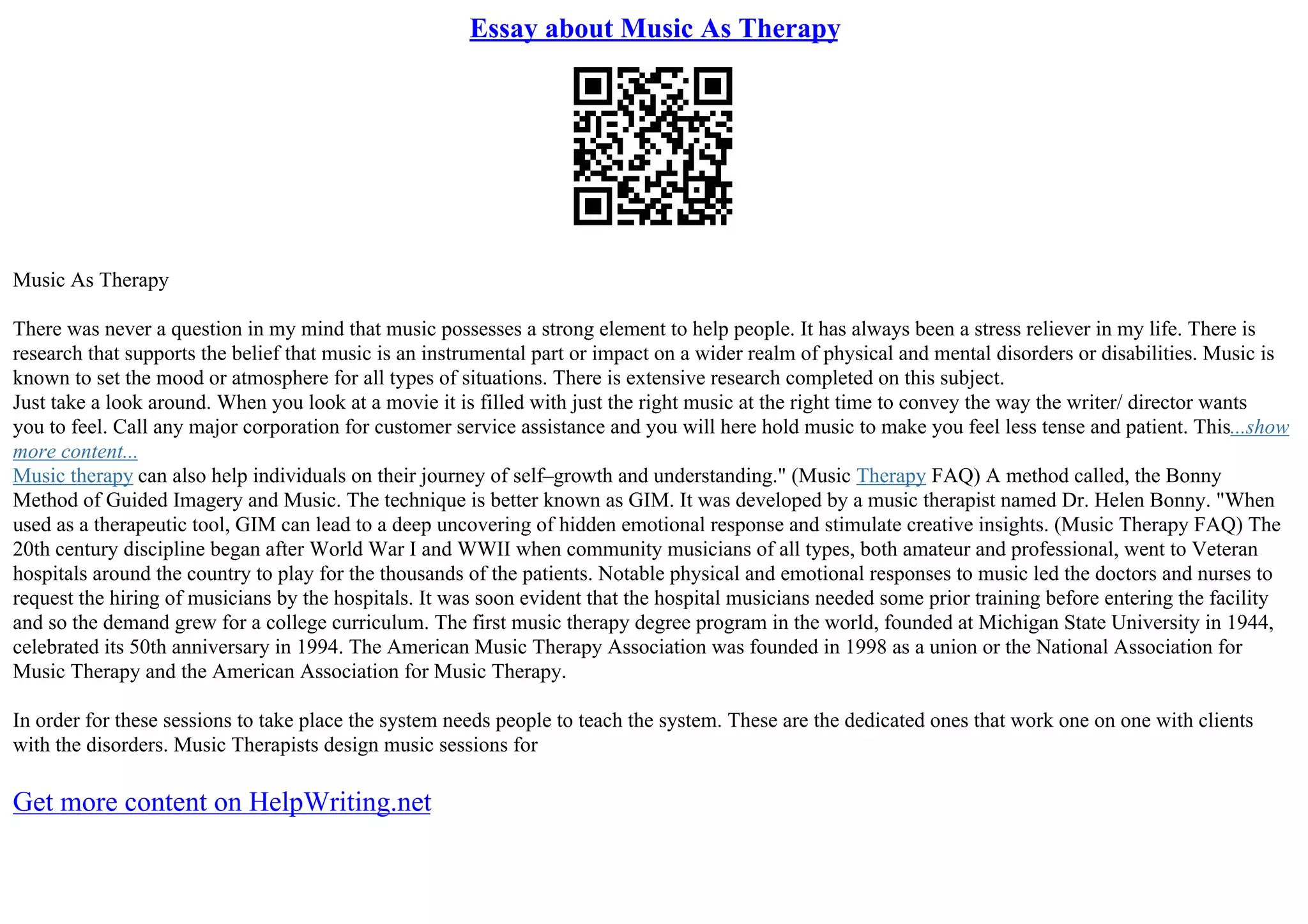 Music Therapy Outline | PDF