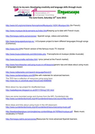 Music to my ears handout The June Event | DOCX | Music | Entertainment