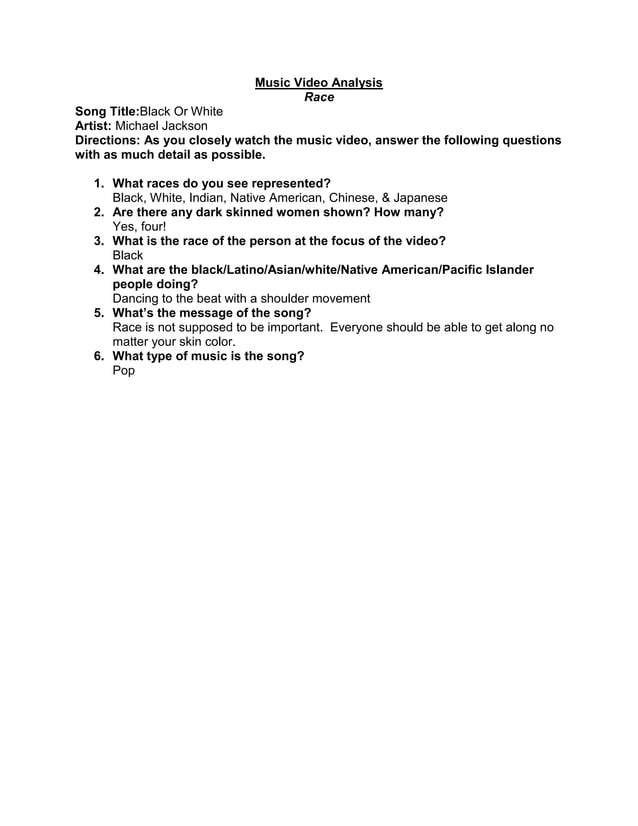 Music video analysis | DOCX | Music Video | Genres