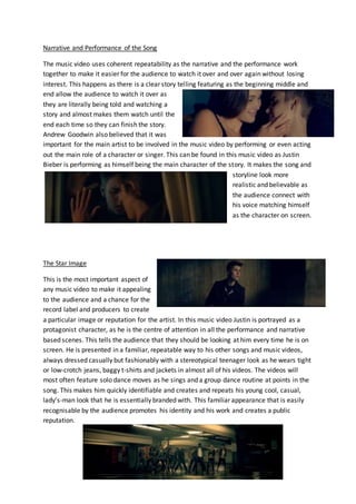 Music video analysis - Justin Bieber - Pop Genre | DOCX