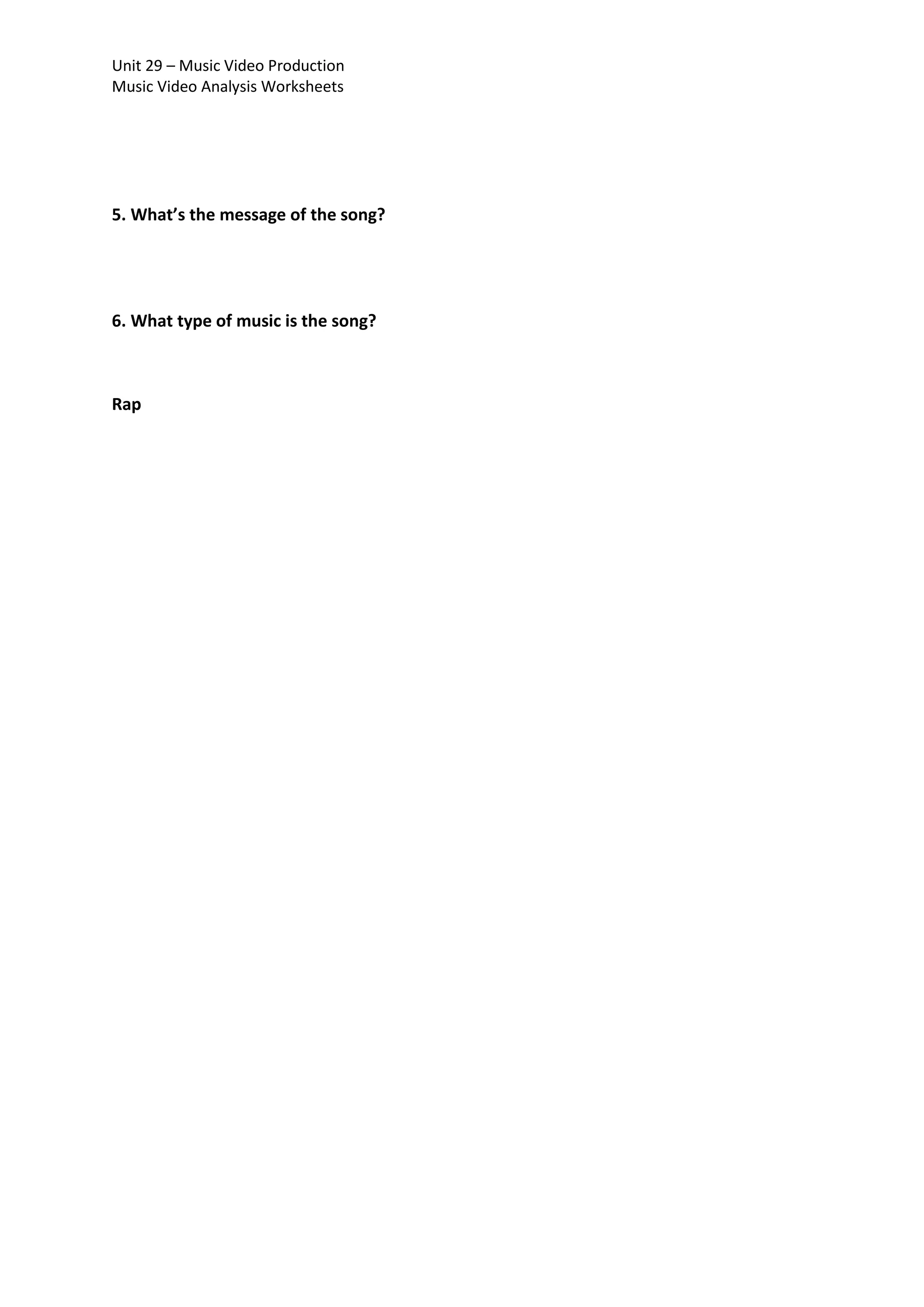 Music video analysis worksheet | DOCX