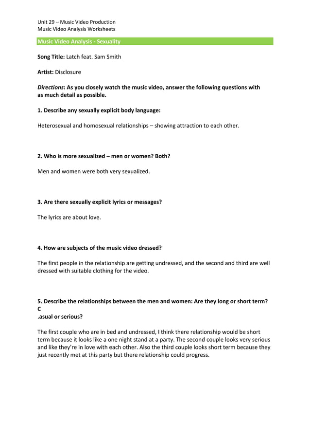 Music video analysis worksheet | DOCX | Hip Hop Music | Music