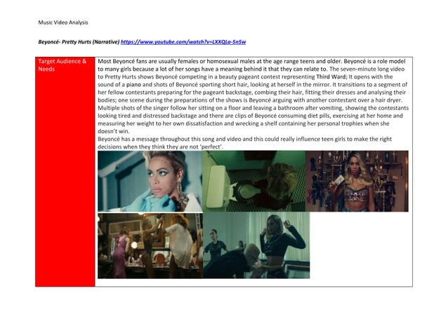 Music video analysis work sheet pretty hurts | PPT | Free Download