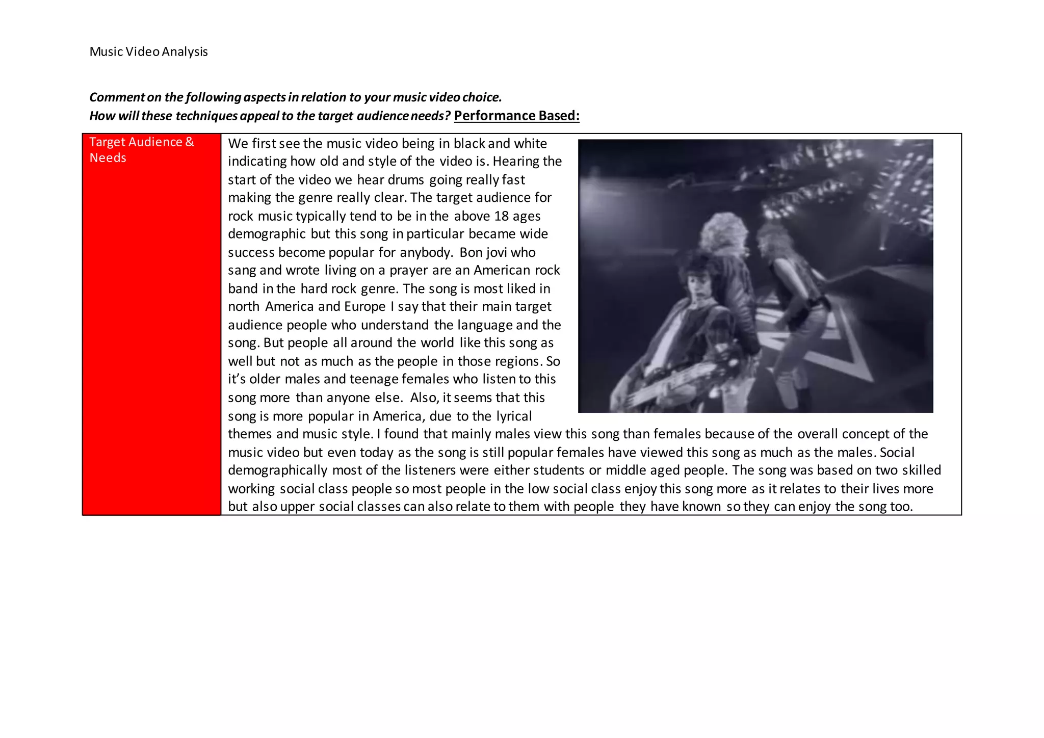 Music video analysis work sheet (performance based) | DOCX