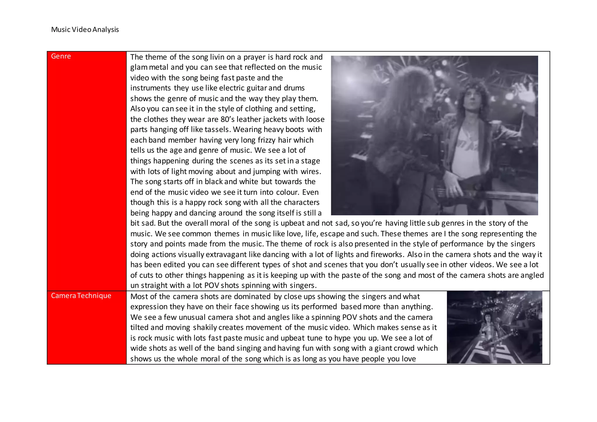 Music video analysis work sheet (performance based) | DOCX