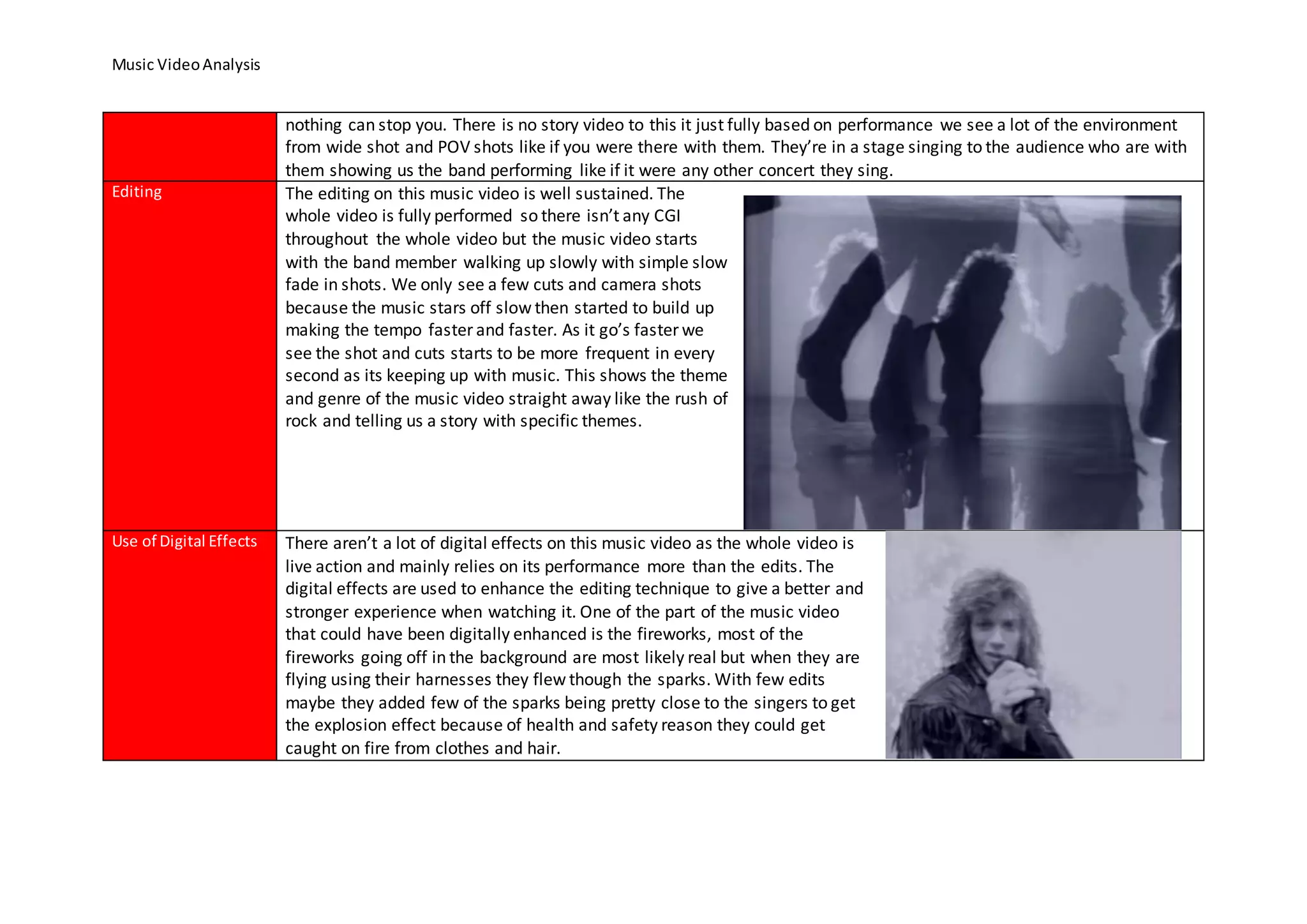 Music video analysis work sheet (performance based) | DOCX