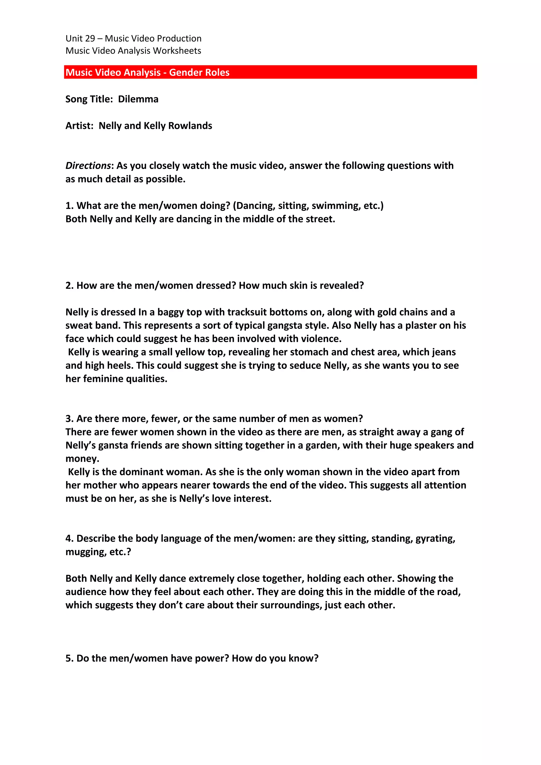Music video analysis worksheets ms word version | PDF