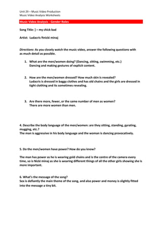 Music video analysis_worksheets_ms_word_version | DOCX