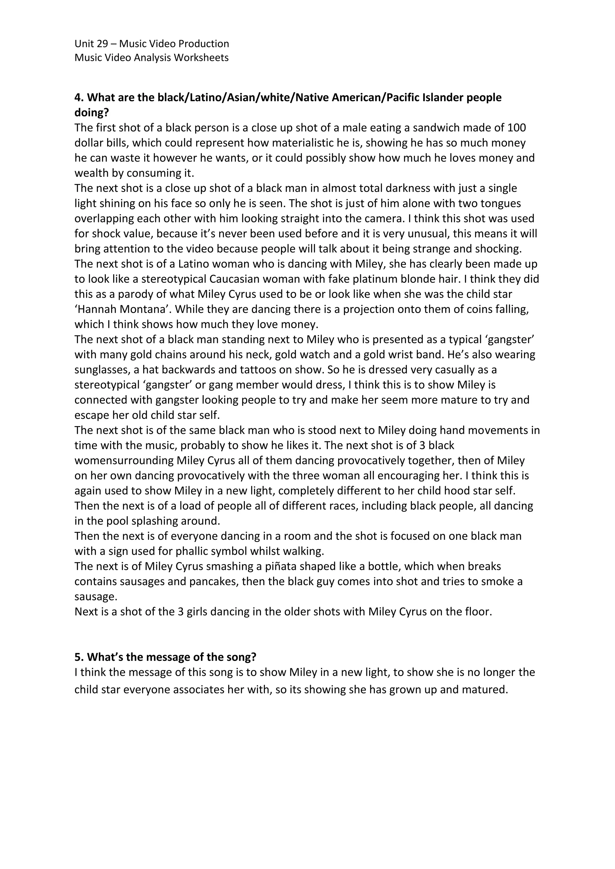Music video analysis worksheet 1 Emma Upton | DOCX