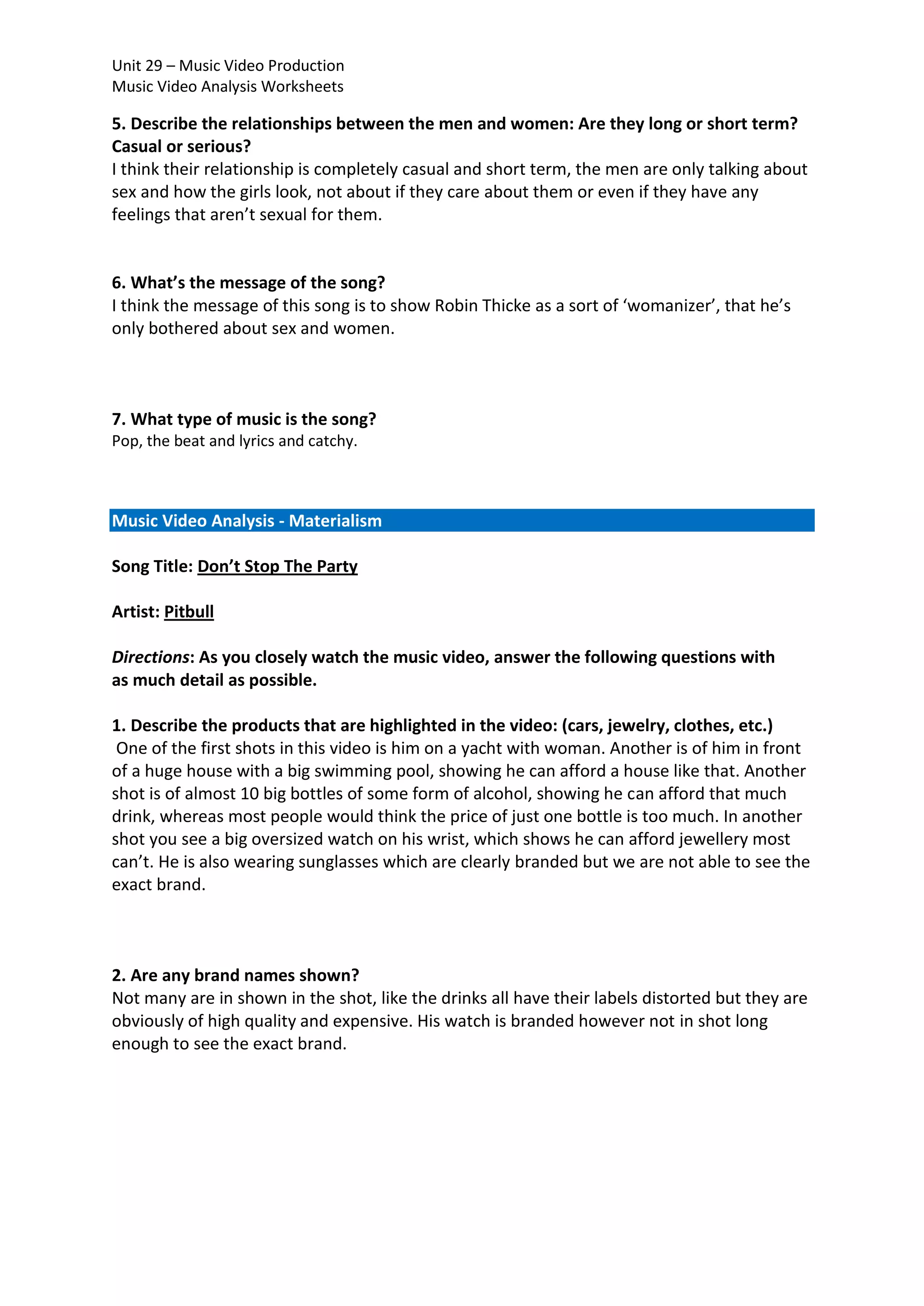 Music video analysis worksheet 1 Emma Upton | DOCX