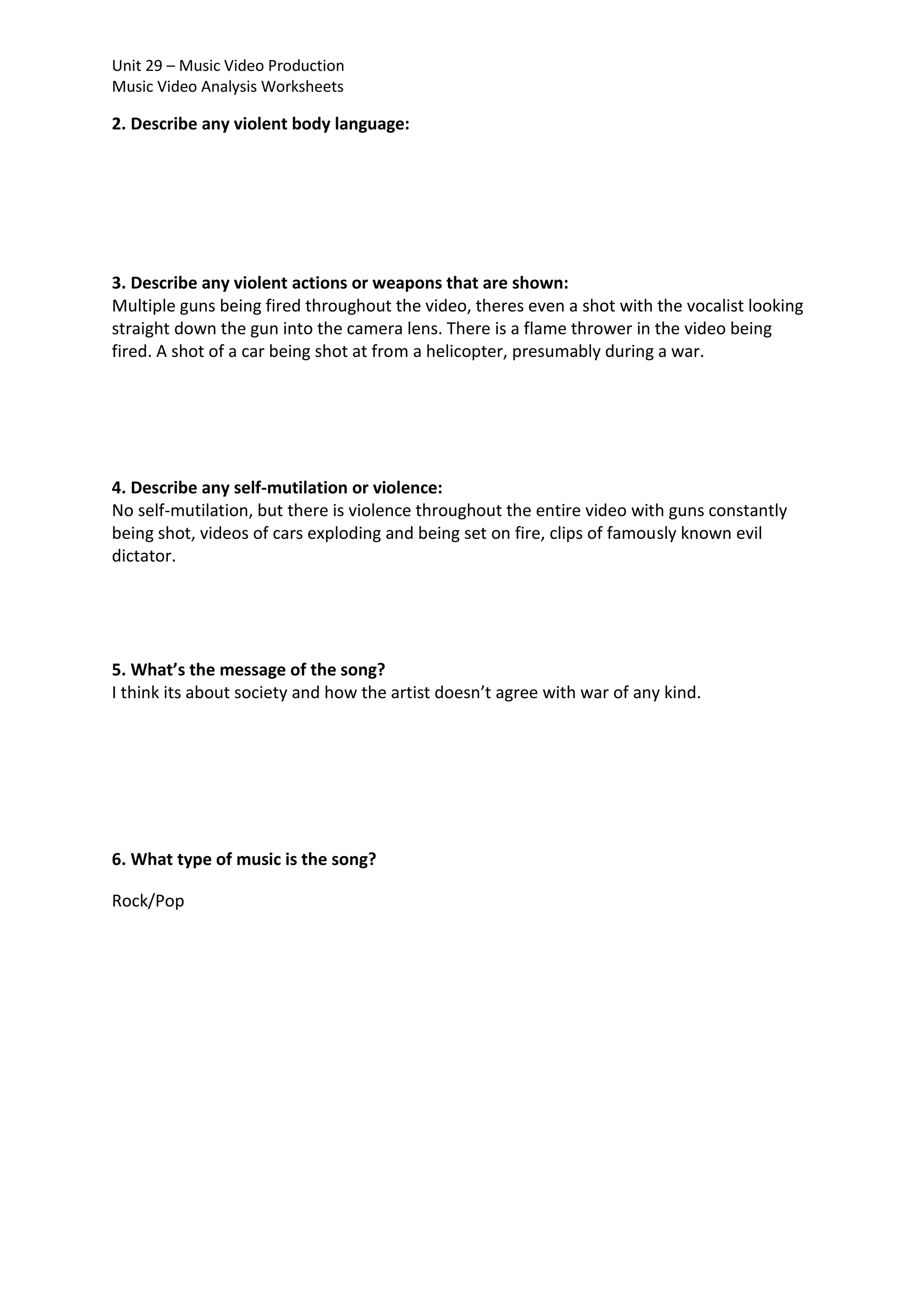 Music video analysis worksheet 1 Emma Upton | DOCX