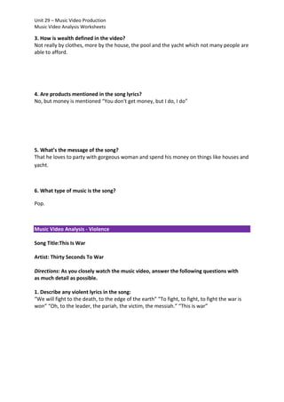 Music video analysis worksheet 1 Emma Upton | DOCX