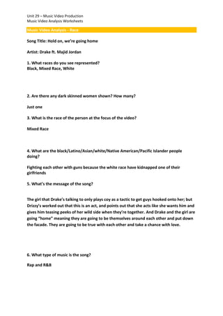 Music Video Analysis | DOCX | Hip Hop Music | Music