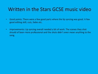 Music video codes and conventions | PPTX | Music | Entertainment
