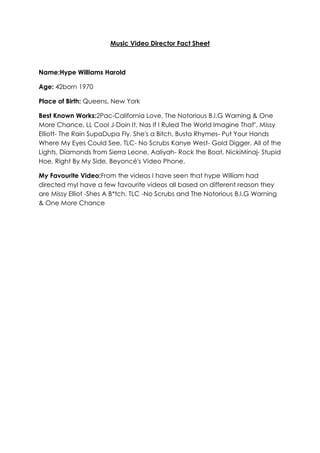 Music video director fact sheet | PDF