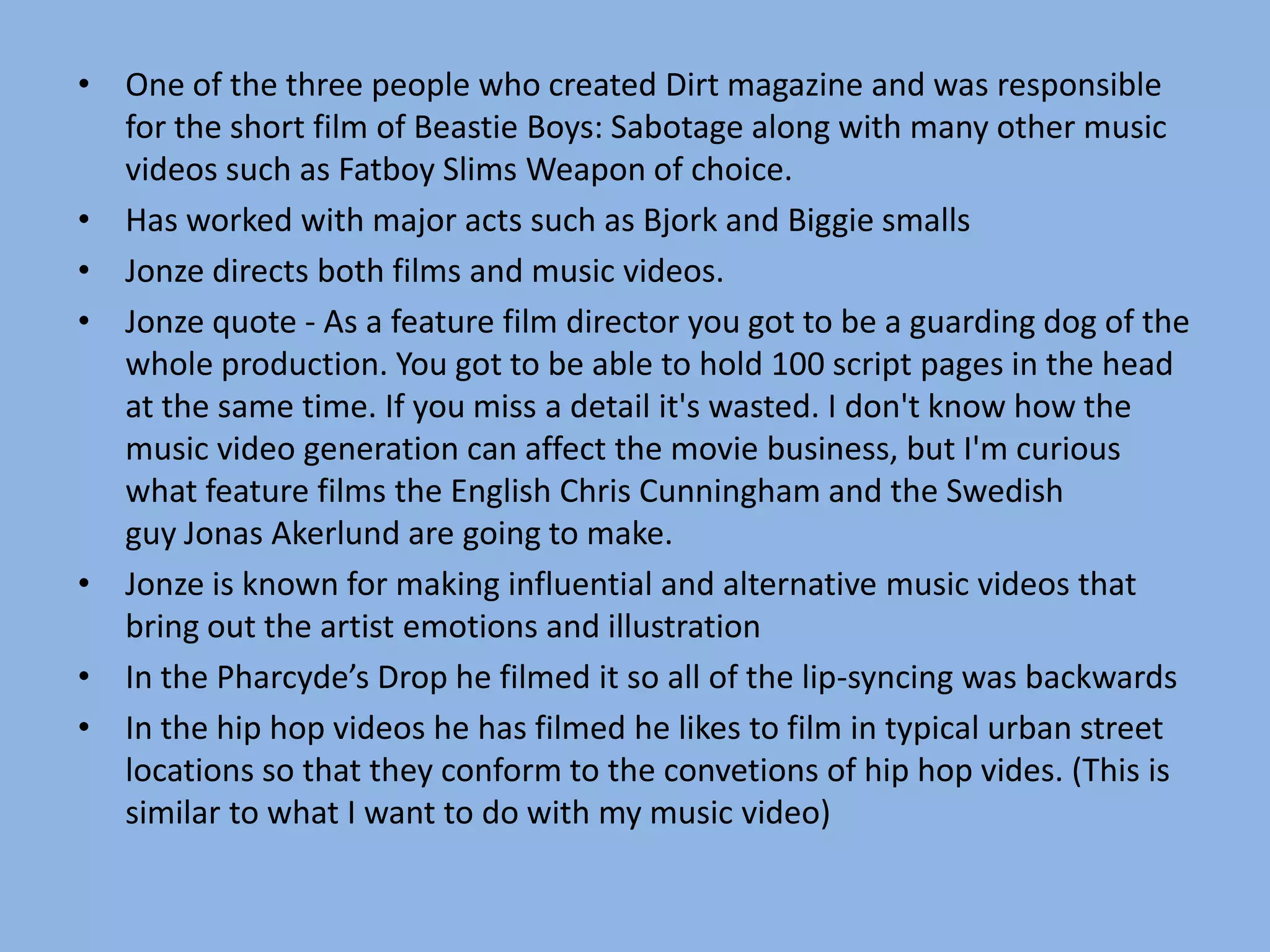 Music video director research | PPT