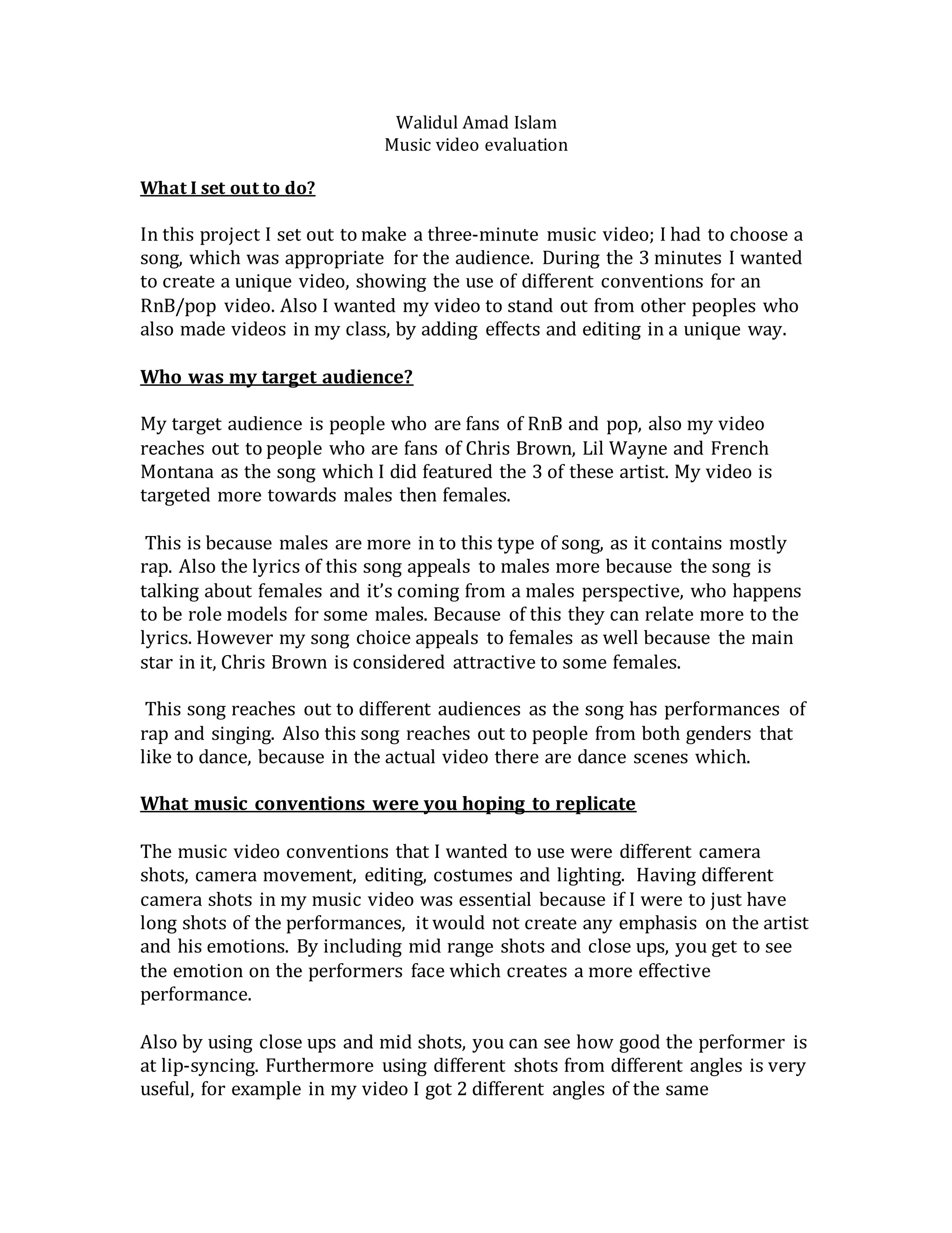 Music video evaluation amad | DOCX