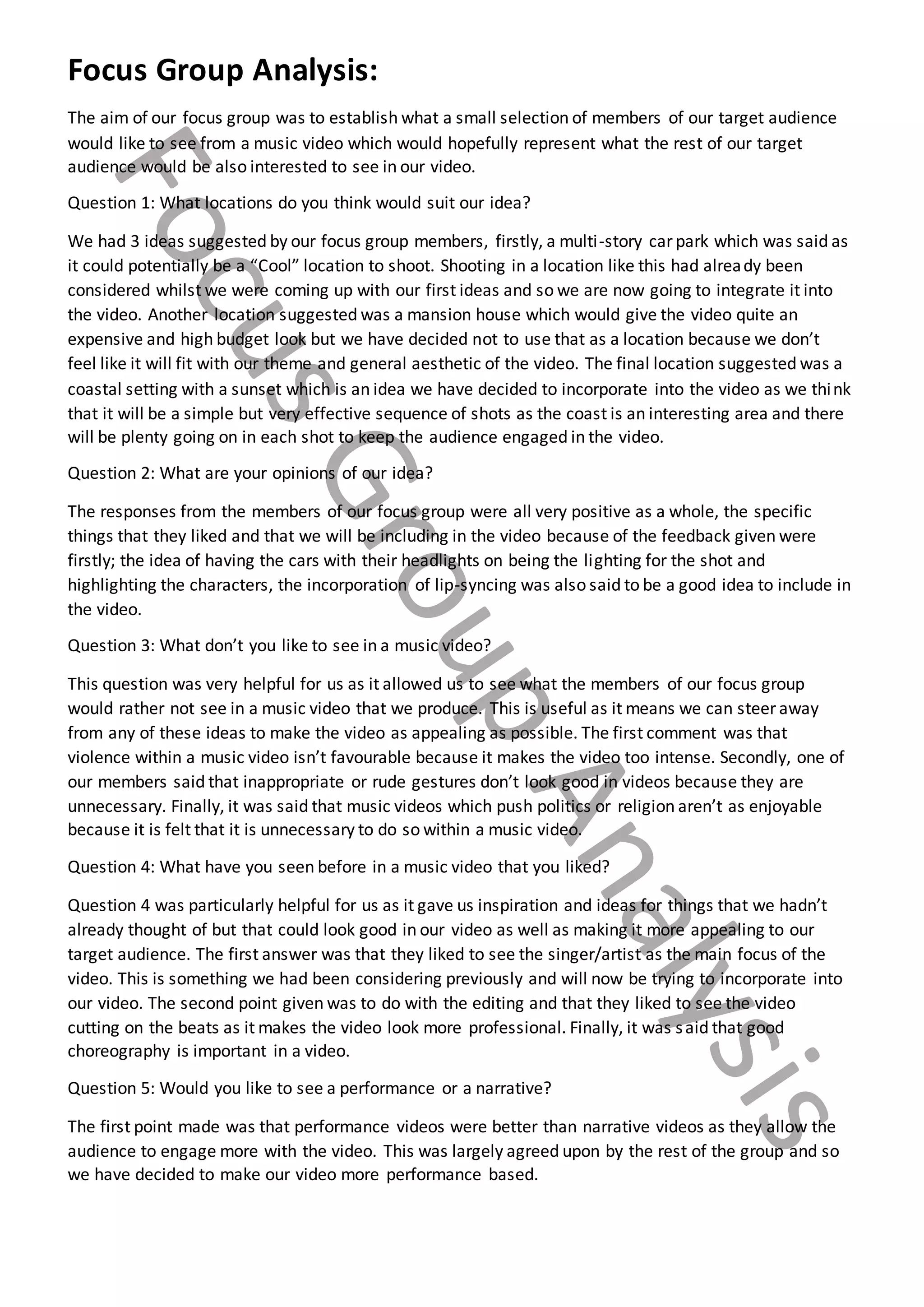Music video focus group analysis | DOCX