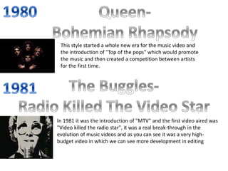 Music video history | PPTX | History | Genres