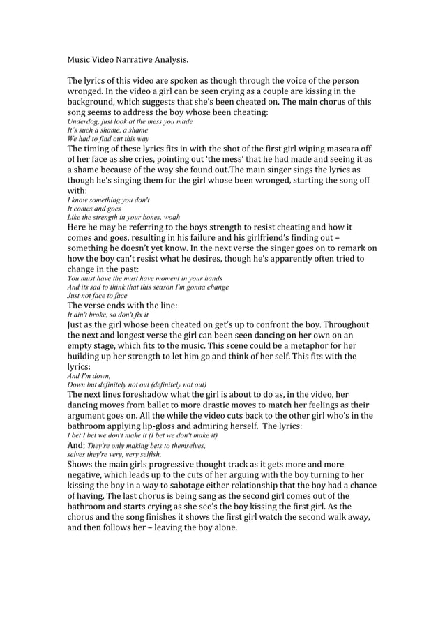 Music Video Narrative Analysis | DOCX