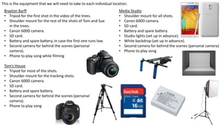 Music video planning | PPTX | Cameras and Camcorders | Consumer Electronics