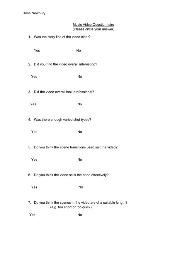 Music video questionnaire | DOCX