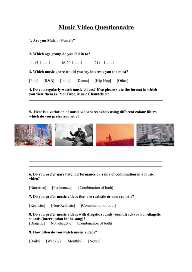 Music Video Questionnaire | PDF