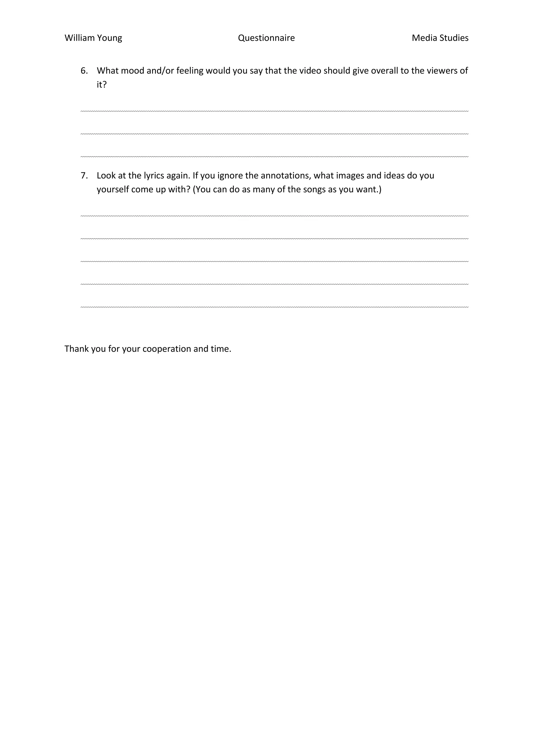 Music Video Questionnaire | DOCX | World/International Music | Music