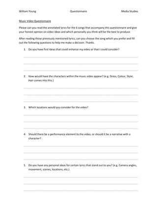 Music Video Questionnaire | DOCX | World/International Music | Music