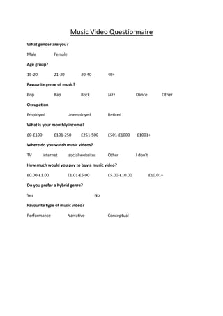 Music video questionnaire | PDF