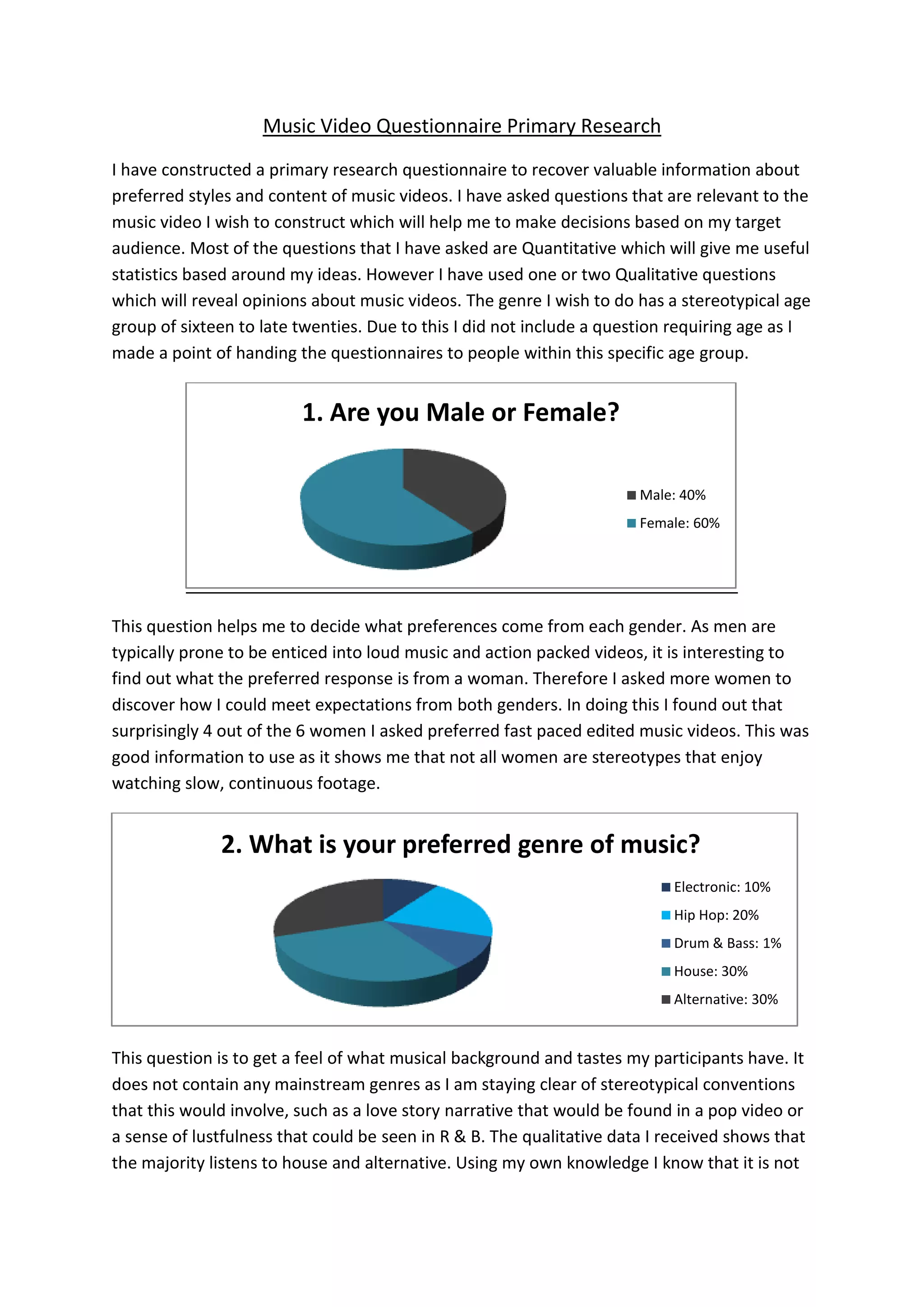 Music video questionnaire primary research | DOCX