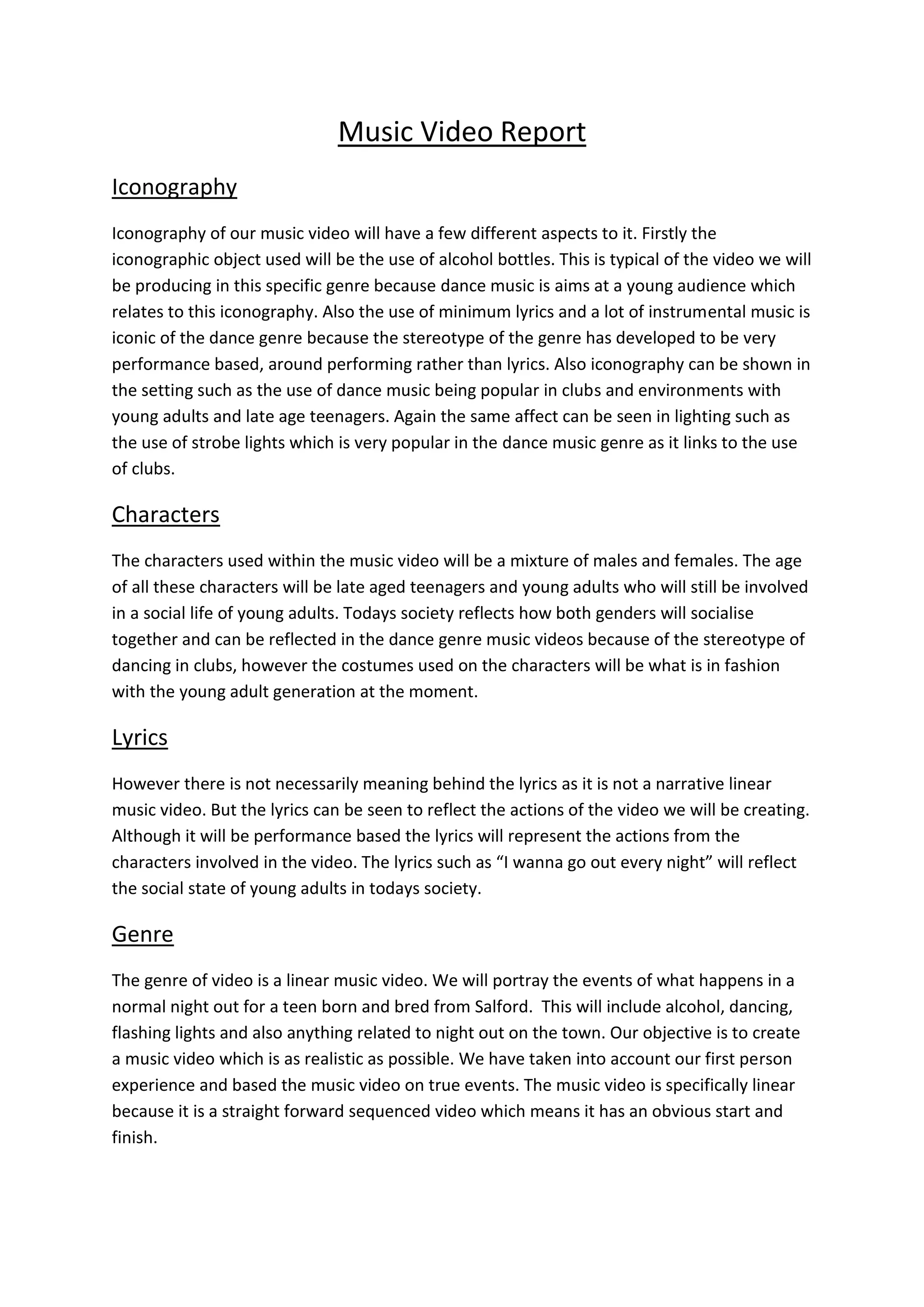 Music video report of ideas | DOCX
