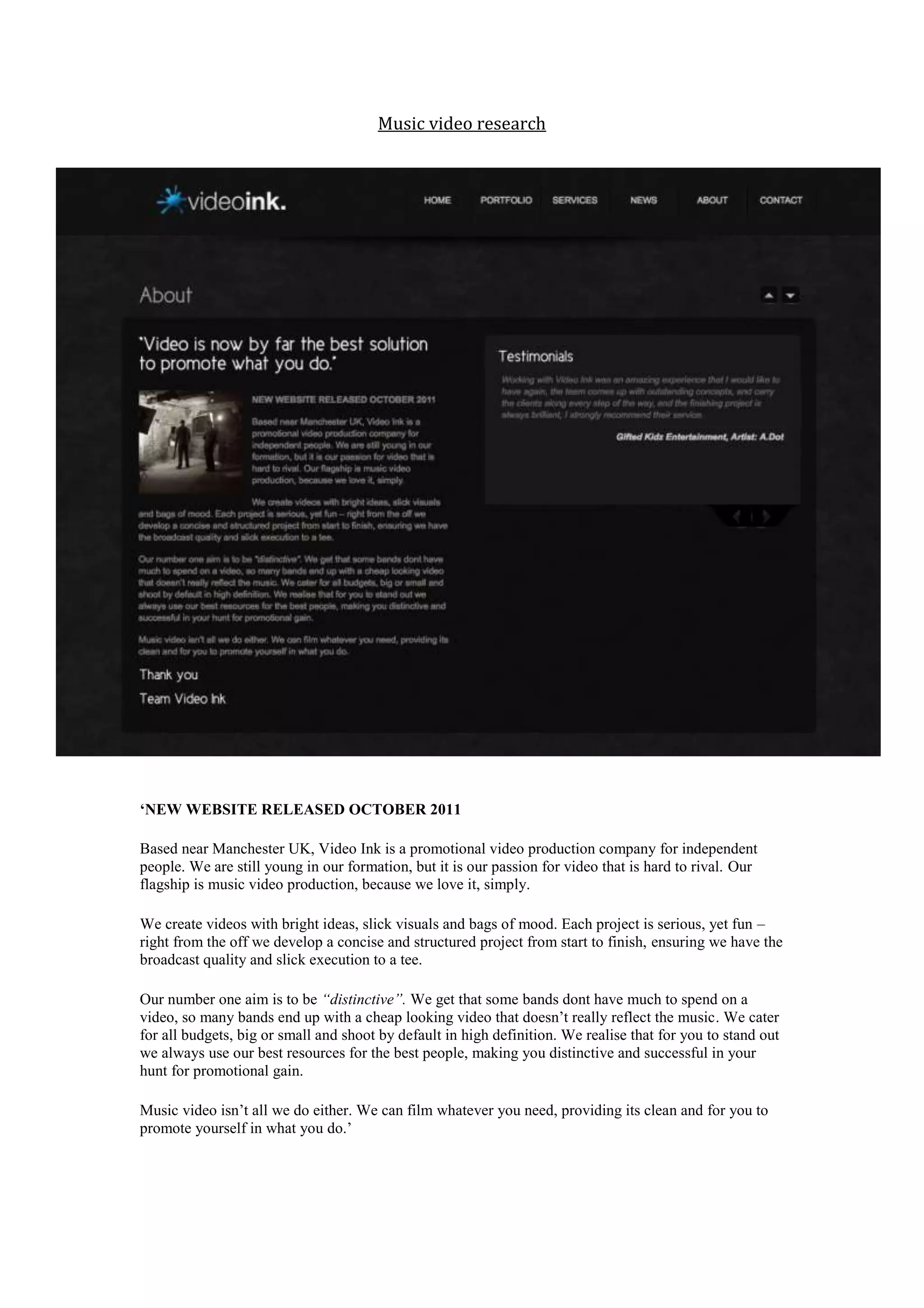 Music video research | DOCX