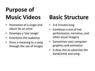 Research into types of music videos | PPTX