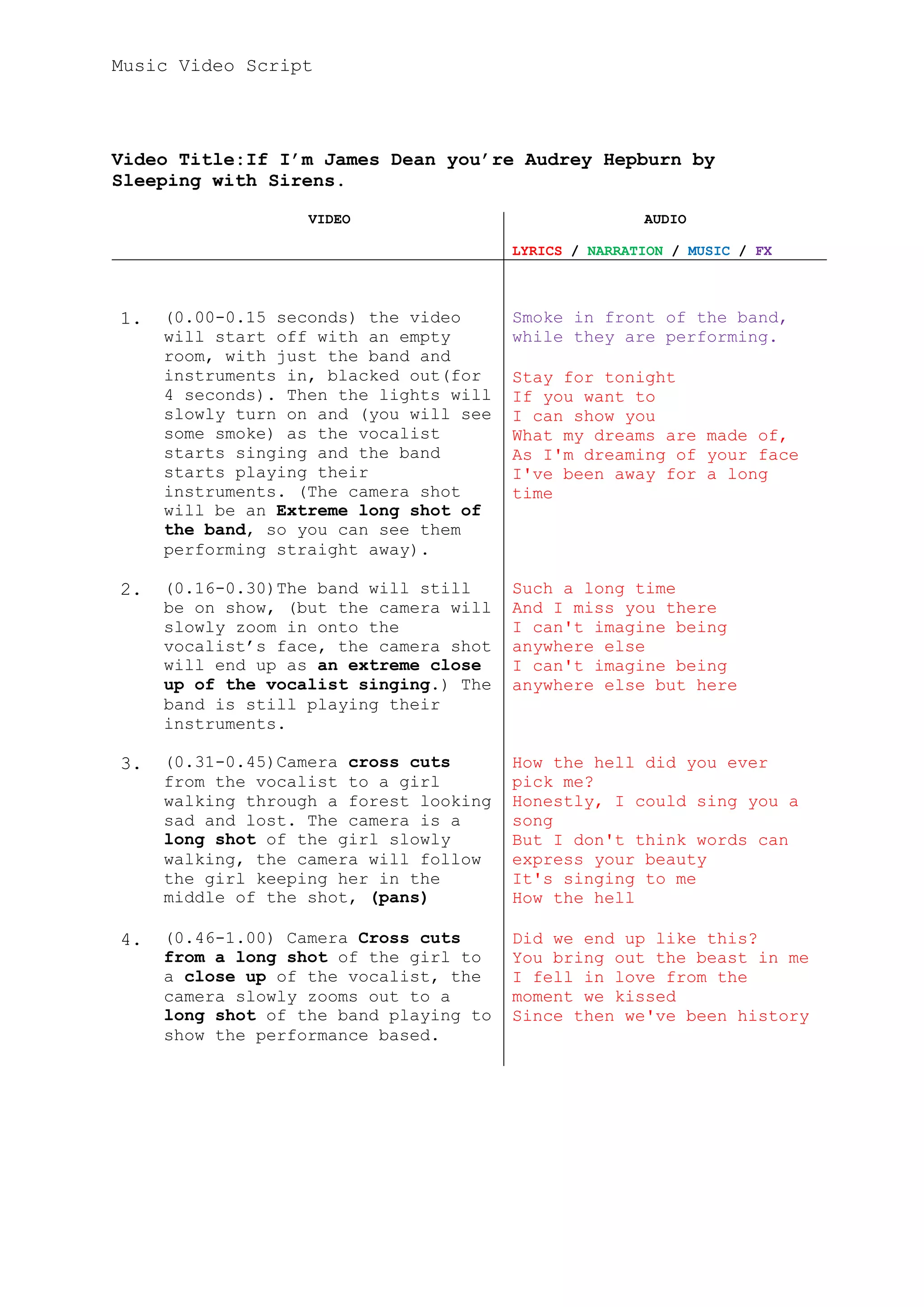 Music videoscript | PDF