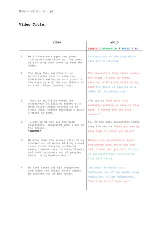 Music video script | DOCX | Video Production | Content Production