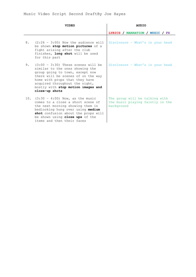 Music video script_ | DOCX | Music Video | Genres