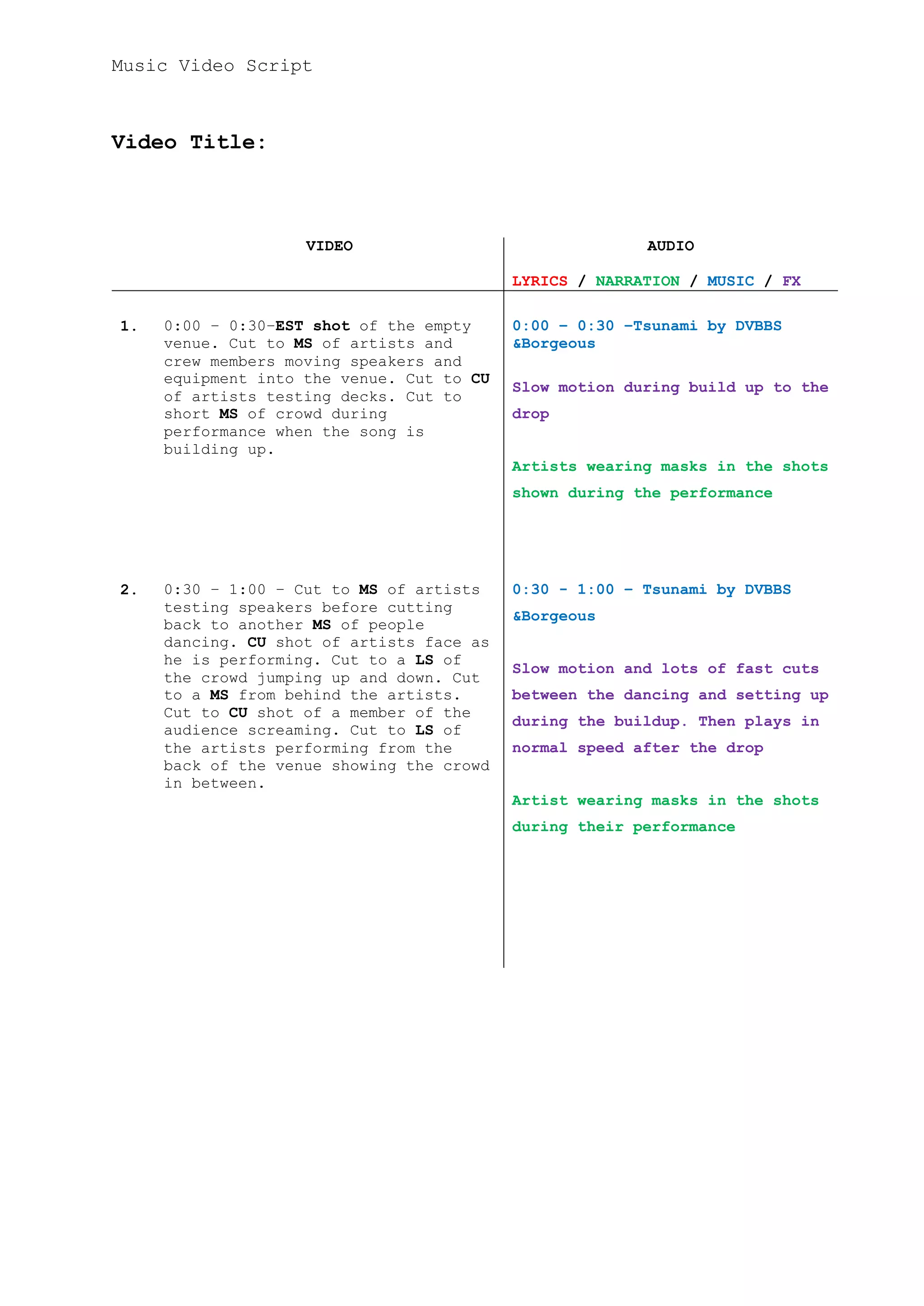 Music video script | DOCX | Music Video | Genres