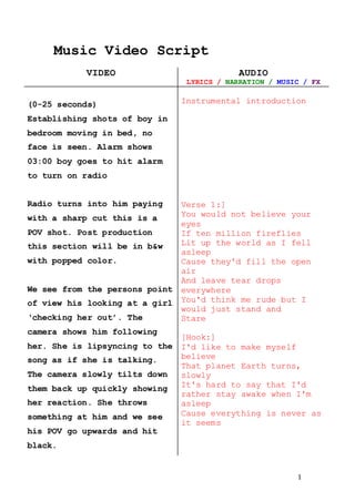 Music Video Script | DOCX | Sleep Disorders | Diseases and Conditions