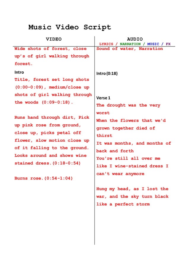 Music video script | DOCX