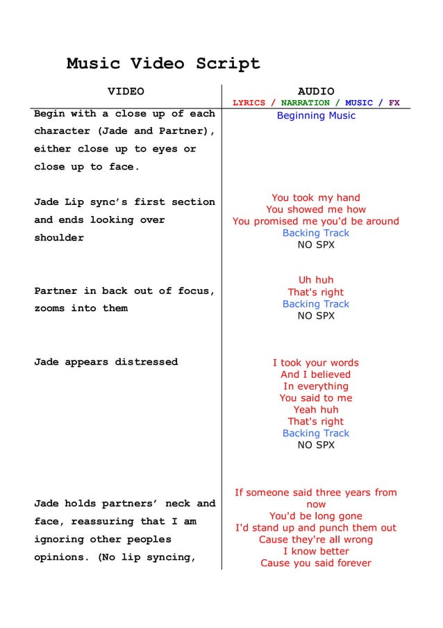 Music Video Script | DOCX | Music Video | Genres