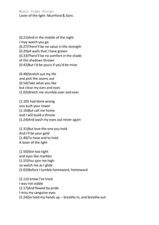 Music video script lover of the light | DOCX