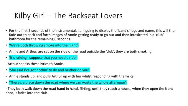 Kilby Girl The Backseat Lovers music video draft | PPT | Free Download