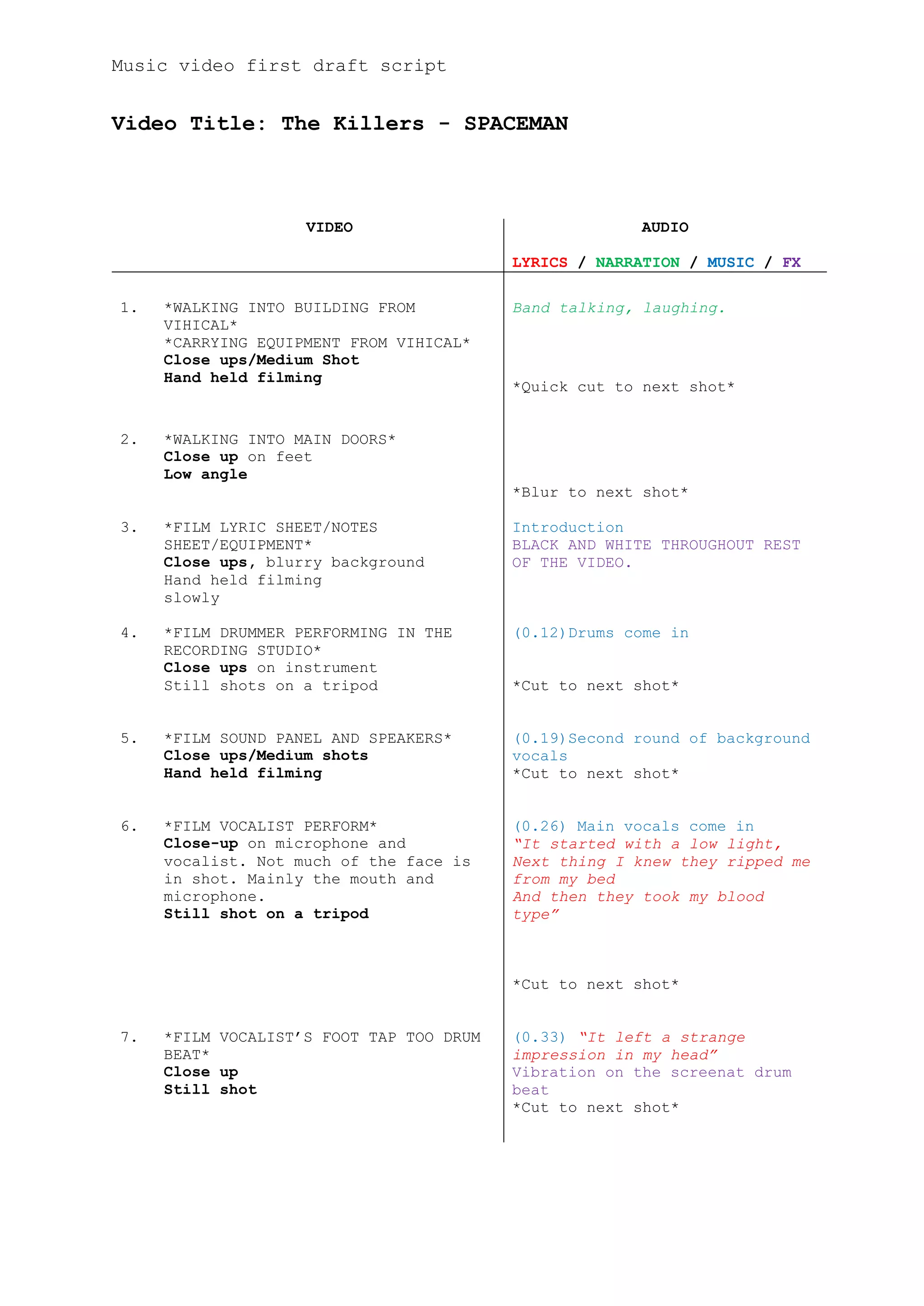 Music video script first draft | PDF