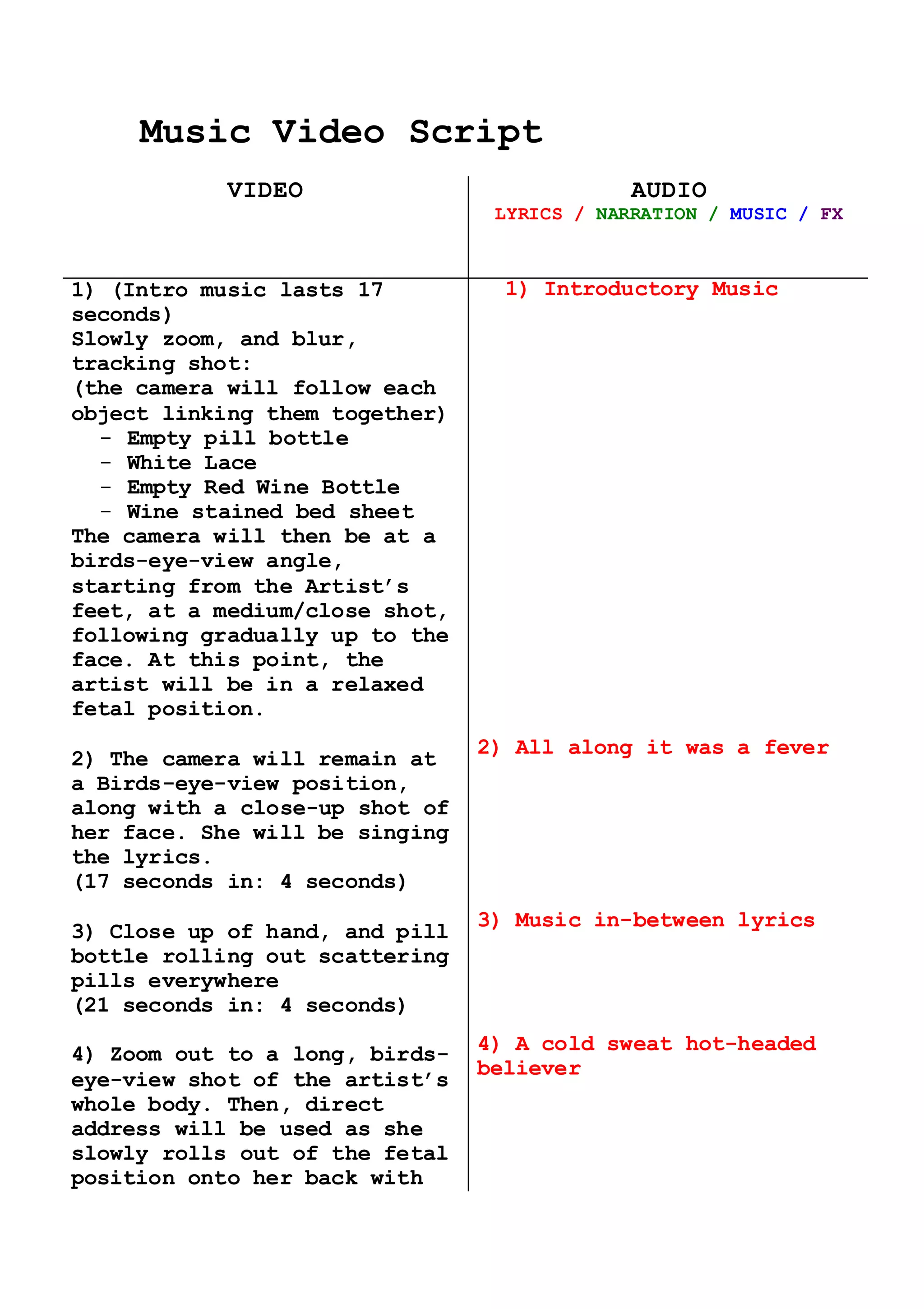 Music Video Script | PDF