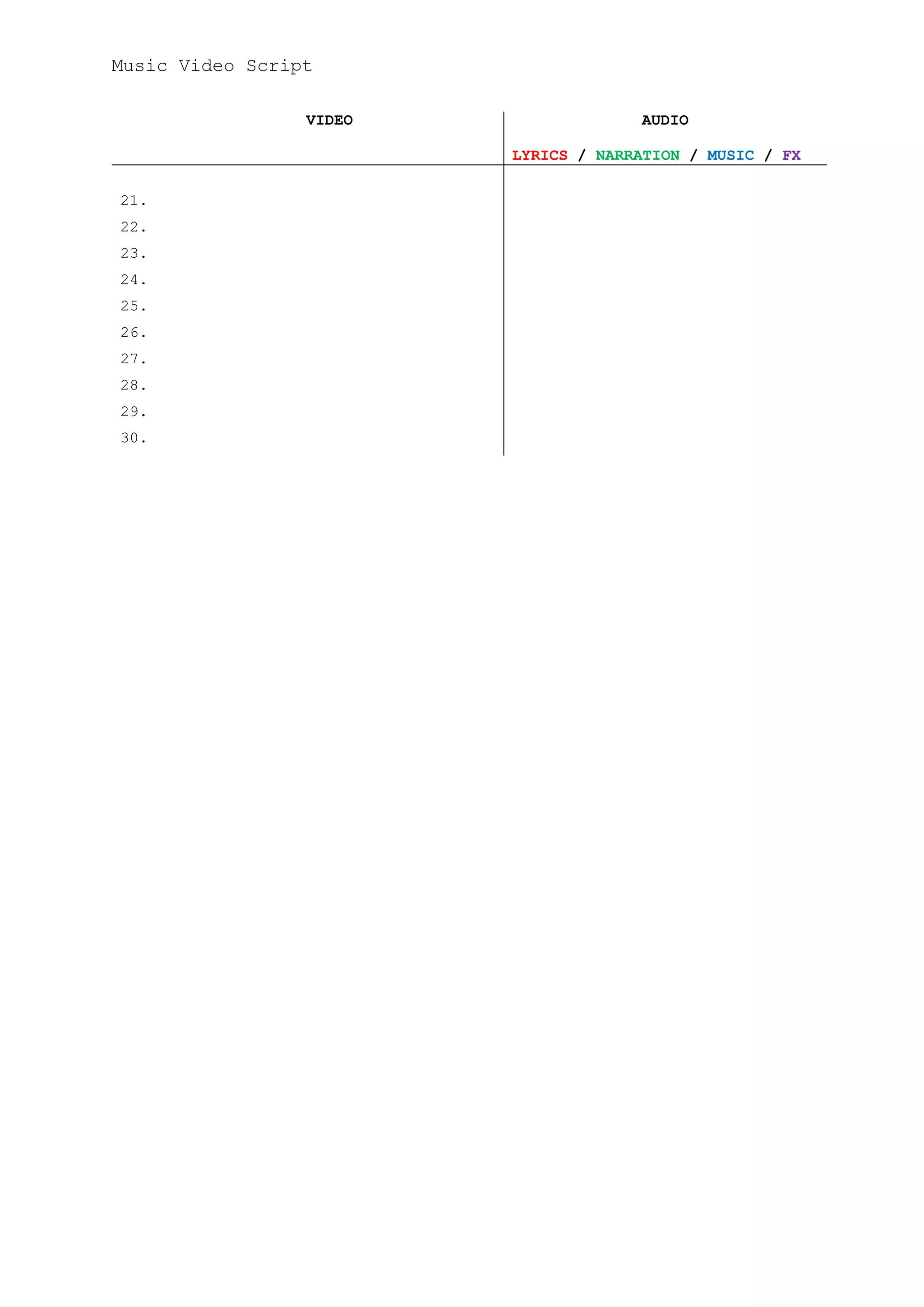 Music video script template | DOCX | Movies | Entertainment