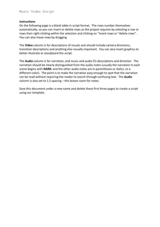 Music video script template | DOCX | Movies | Entertainment