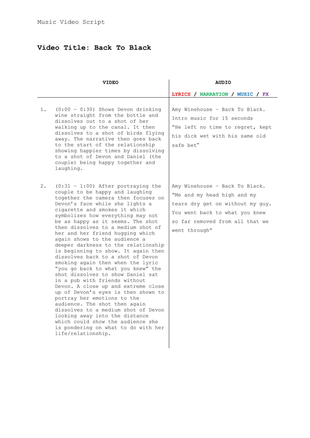 Music video script template | DOCX | Movies | Entertainment