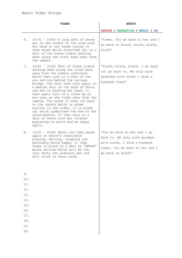 Music video script template | DOCX | Movies | Entertainment