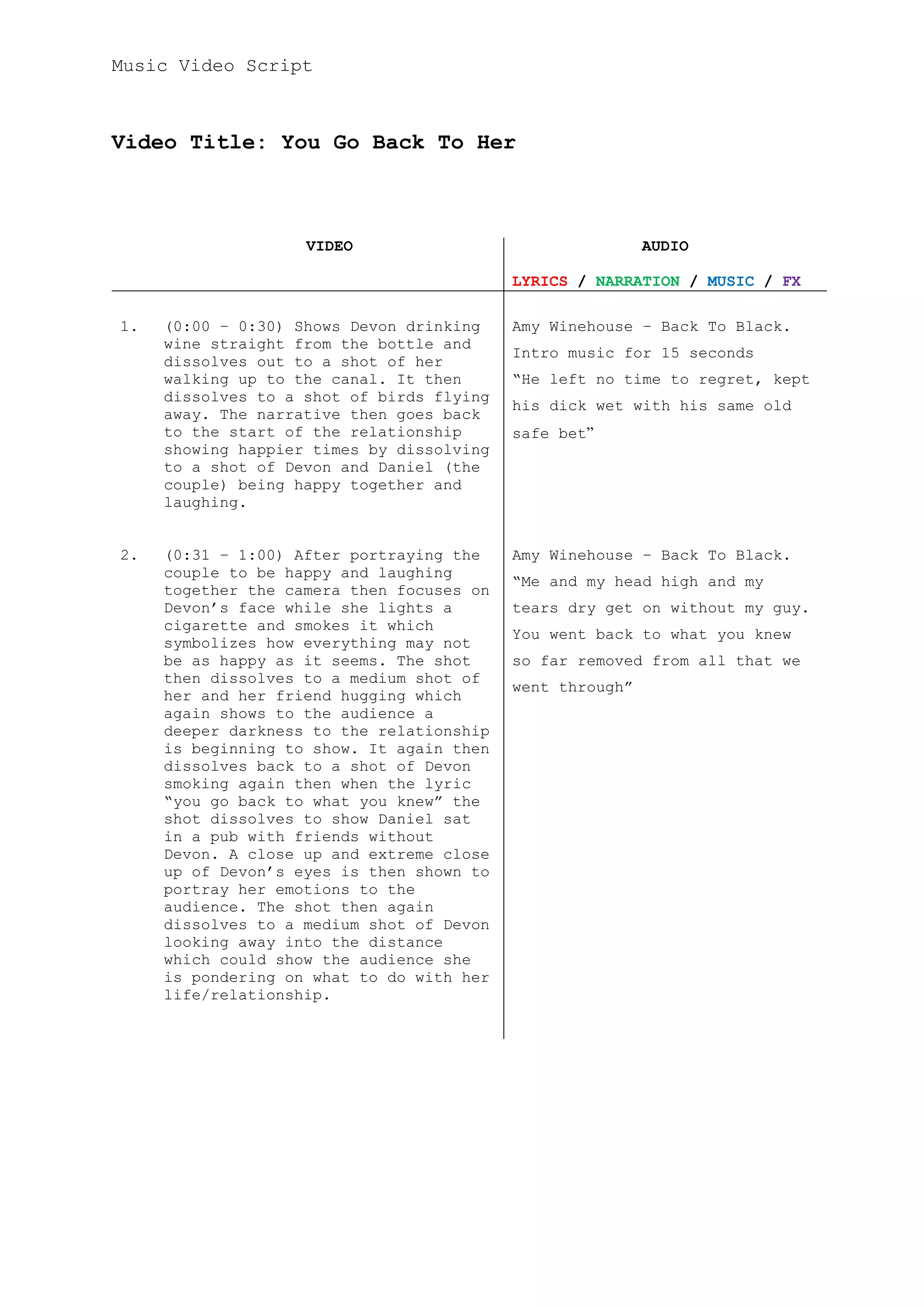 Music video script template | DOCX